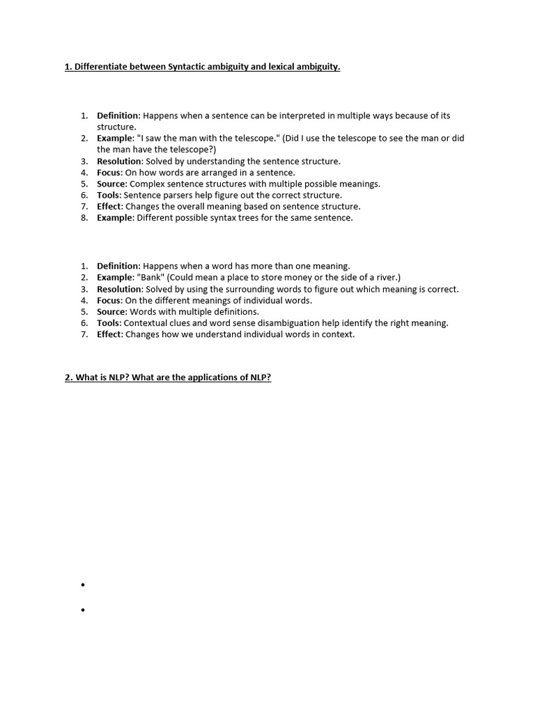 NLP QB | PDF | Semantics | Morphology (Linguistics)