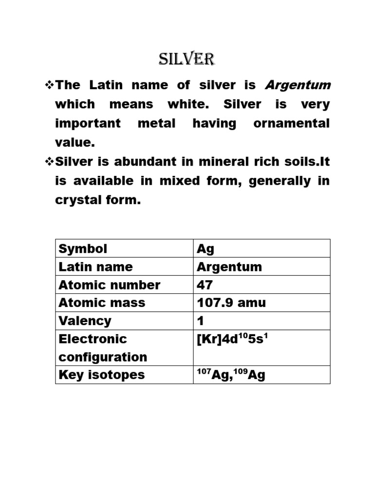 silver | PDF | Silver | Chemistry