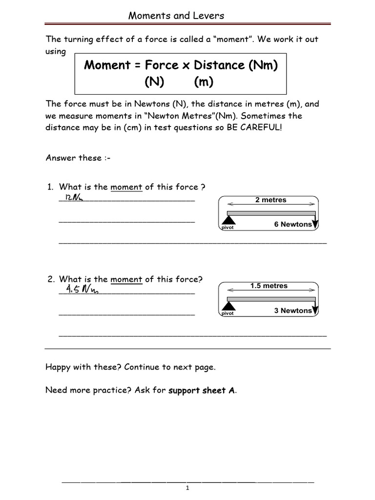 E - Y9 - K YUKSEL - Moments-and-Levers-main-worksheet | PDF | Force | Mass