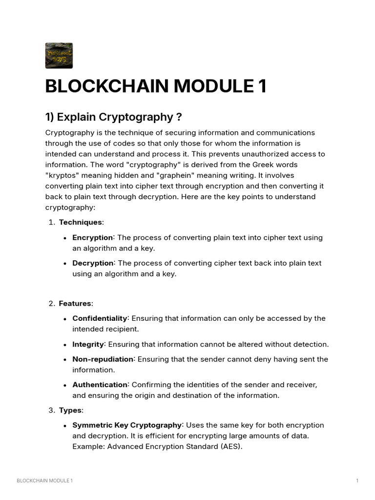 Blockchain Technologies Module 1 | PDF | Key (Cryptography) | Cryptography