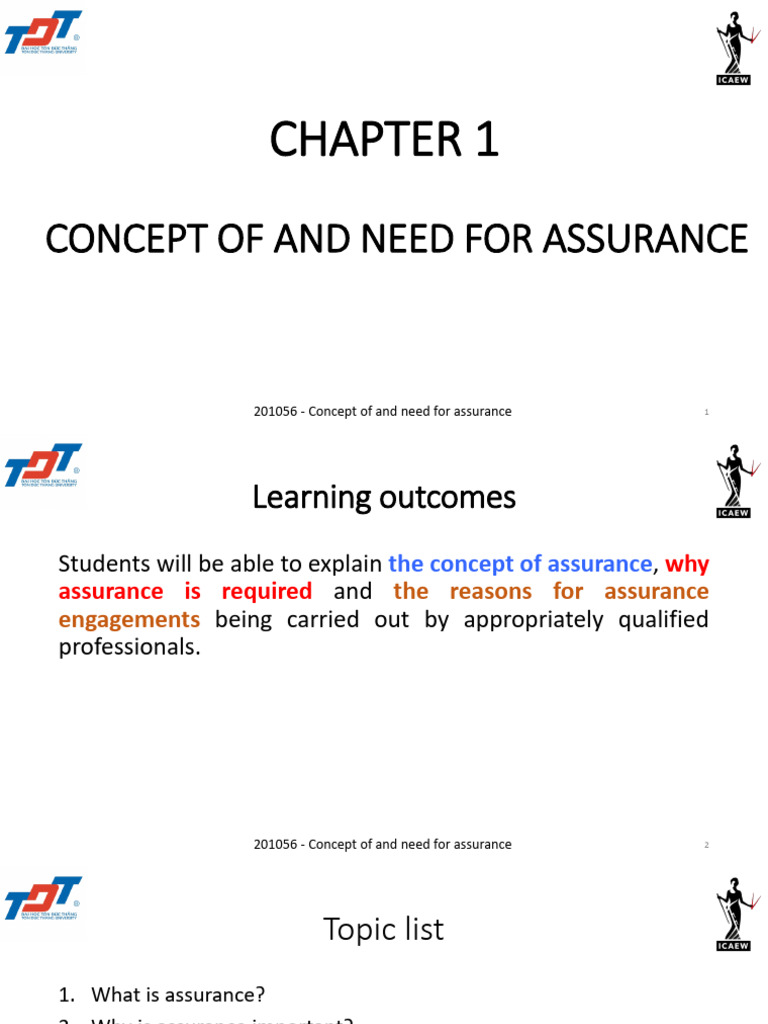 Chapter 1 - Concept of and Need For Assurance | PDF | Audit | Auditor's ...