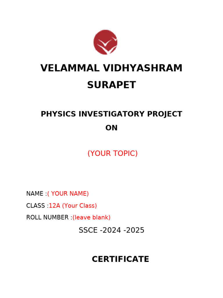 Cover Page for Physics Project (2) (1) | PDF
