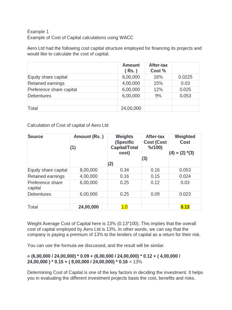 WACC Example & Solve | PDF | Cost Of Capital | Capital Structure