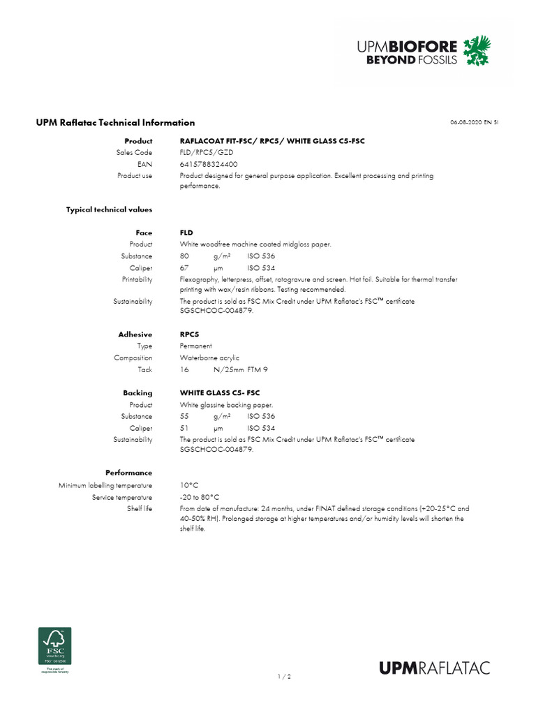 UPM Raflatac RAFLACOAT FIT-FSC Overview | PDF | Industrial Processes ...