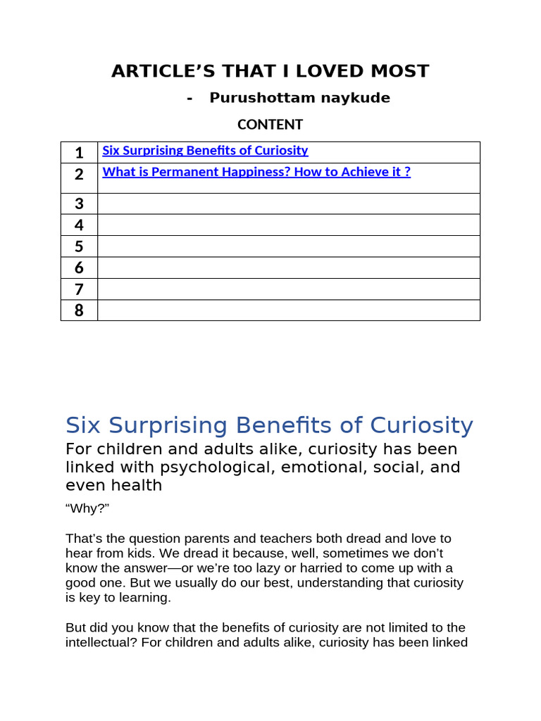 01 Article That I Loved Most | PDF | Curiosity | Happiness