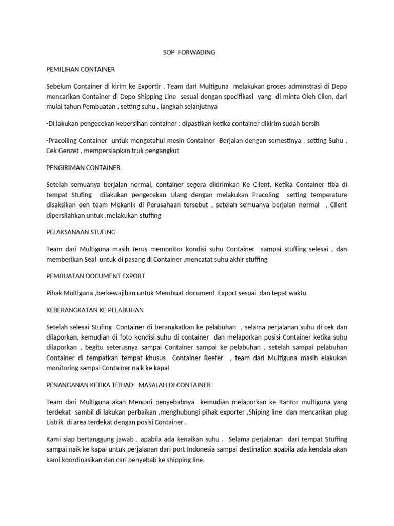 SOP Forwading | PDF | Bisnis
