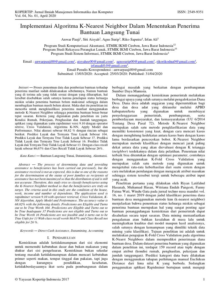 Implementasi Algoritma K Nearest Neighbo | PDF | Bisnis | Pengelolaan Keuangan & Uang