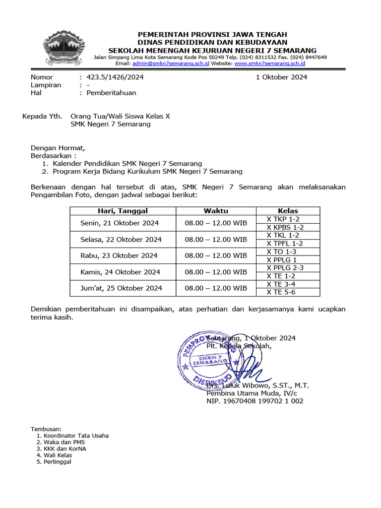 Pemberitahuan Ortu - Foto Kls X Ta 2024-2025 | PDF