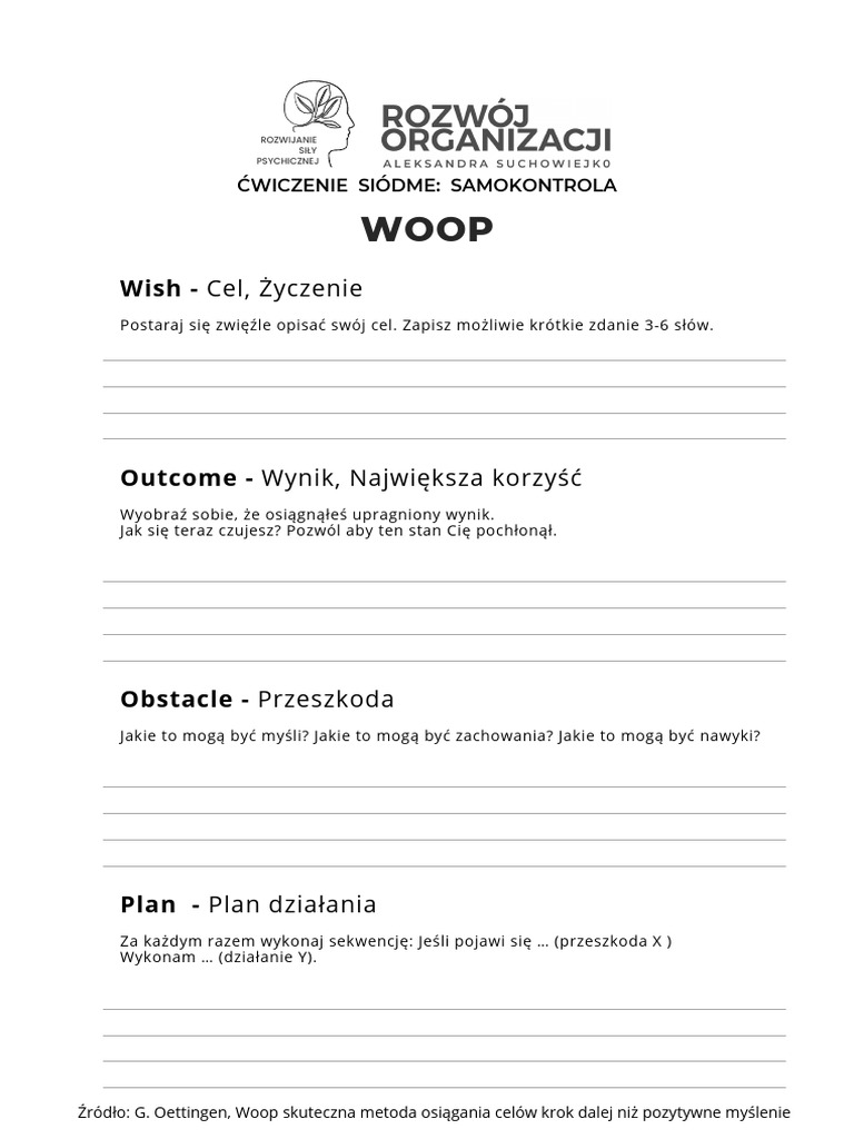 Cwiczenie Lekcja 7. WOOP | PDF