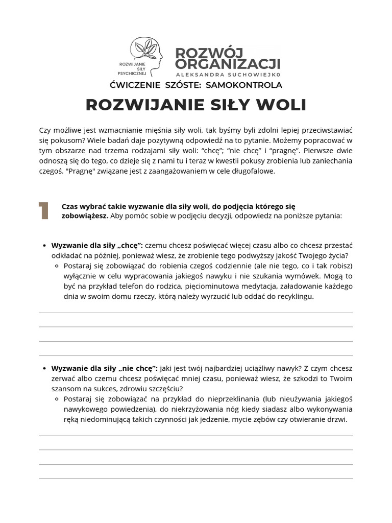 Cwiczenie Lekcja 6. Rozwijanie Sily Woli | PDF