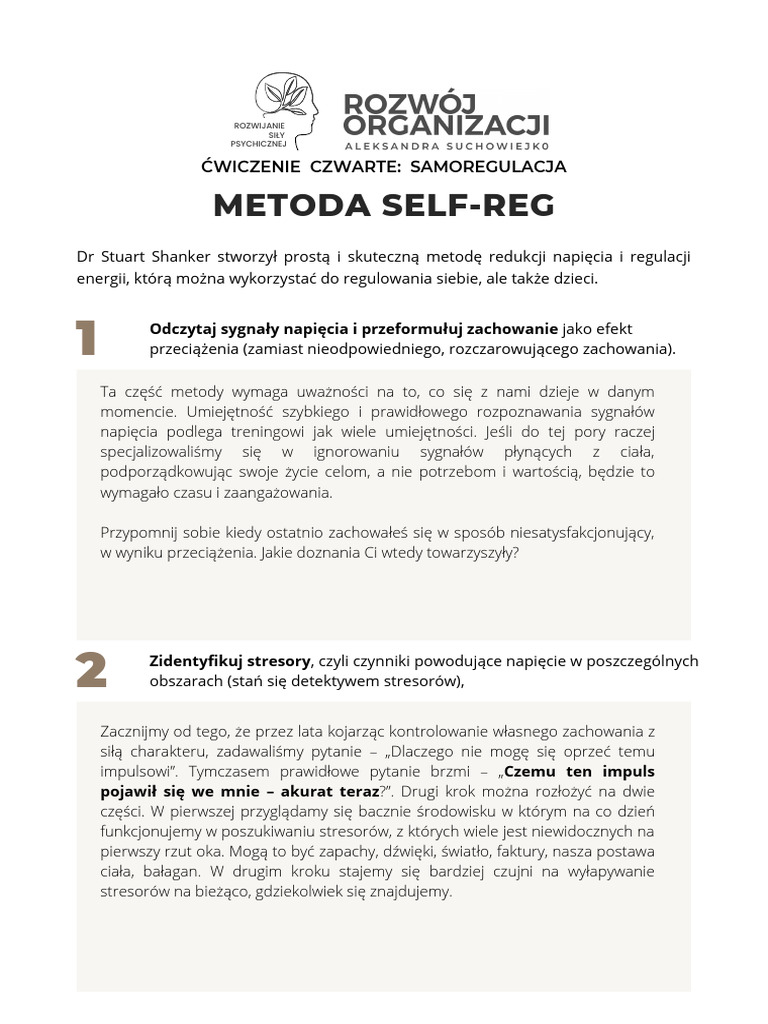 Cwiczenie Lekcja 5. Metoda Self Reg | PDF