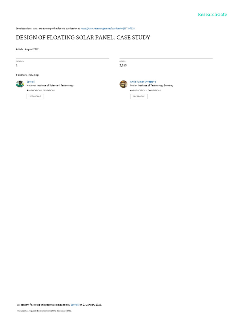 Design of Floating Solar Panel: Case Study: August 2022 | PDF ...