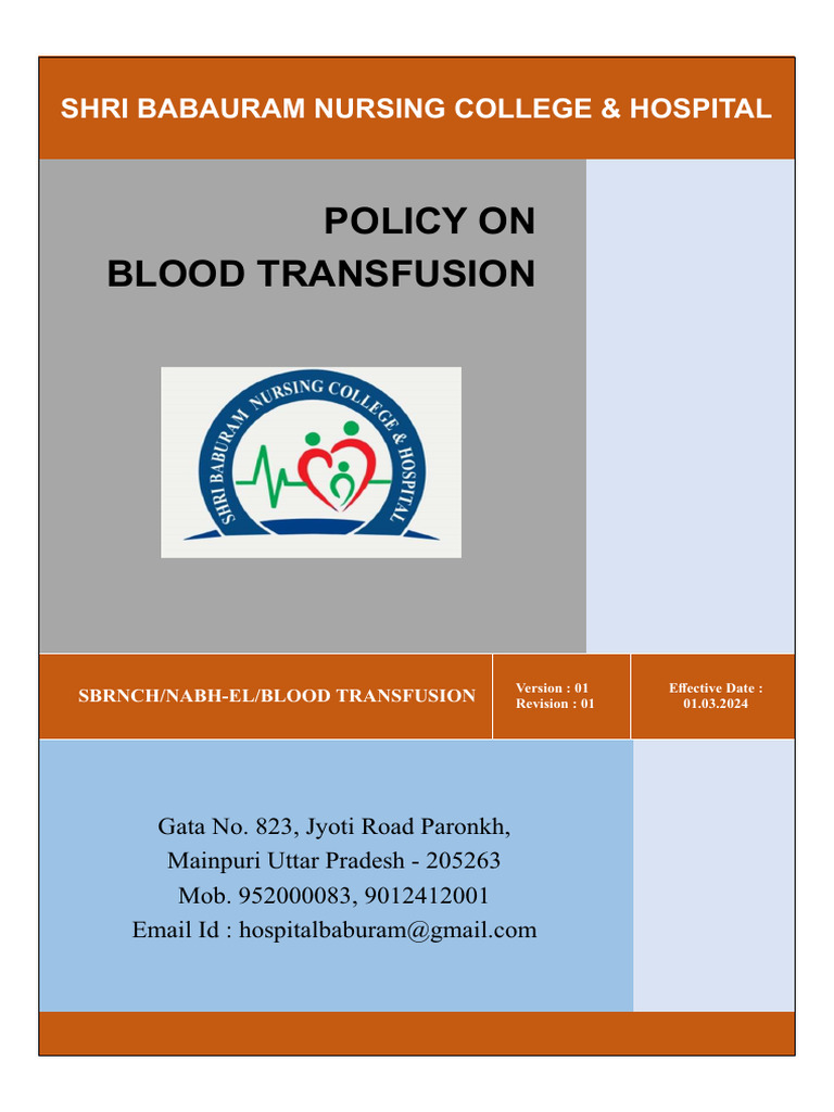 Policy On Blood Transfusion-1 | PDF | Blood Transfusion | Clinical ...