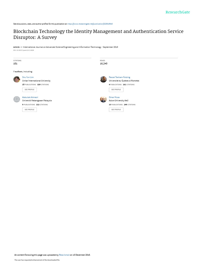 Blockchain Technology The Identity Management And Pdf Authentication Bitcoin