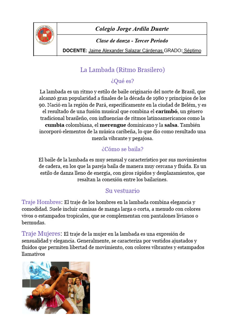 Guía N°9. Séptimo Grado - La Lambada | PDF | Poesía
