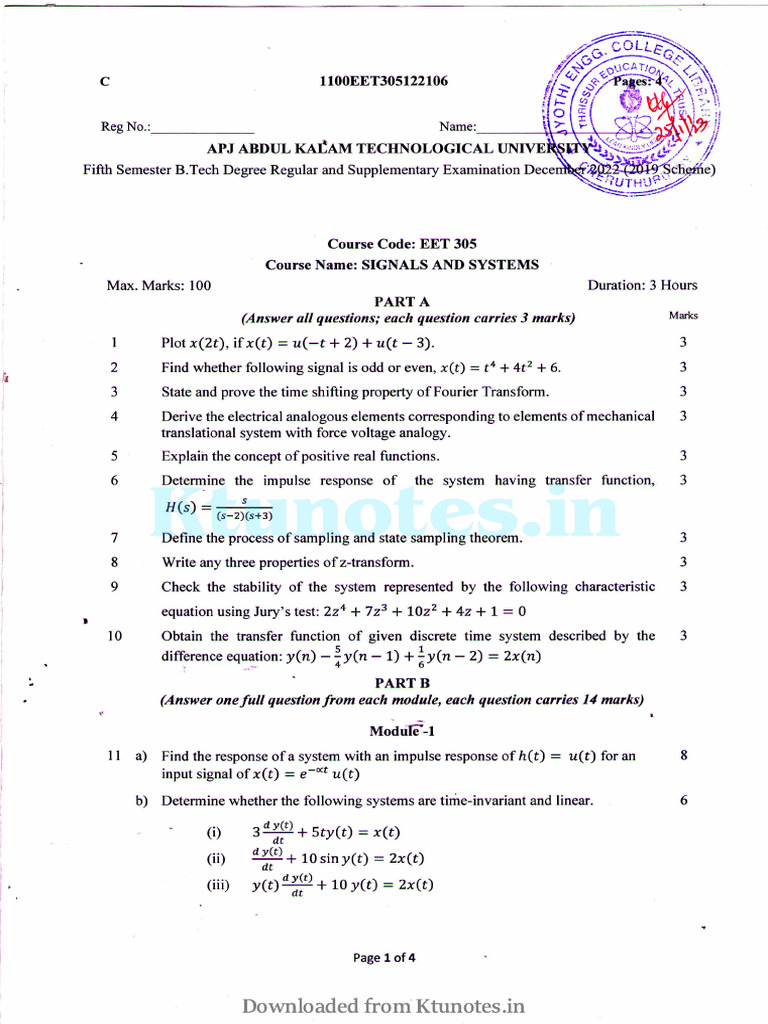 EET 305 Signals and Systems Exam Paper | PDF | Computer Engineering ...