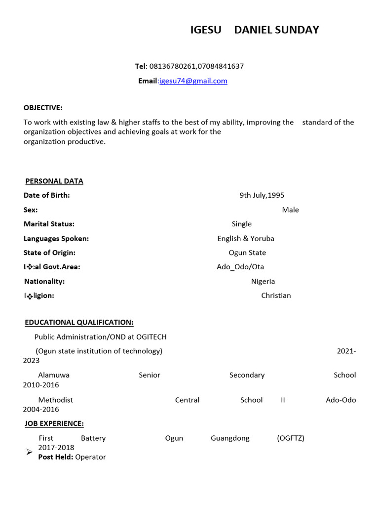 Igesu Daniel CV 2 | PDF