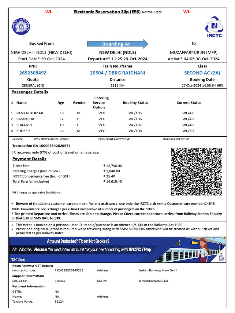 DBRG Rajdhani Second Ac (2A) : WL WL | PDF | Identity Document | Payments