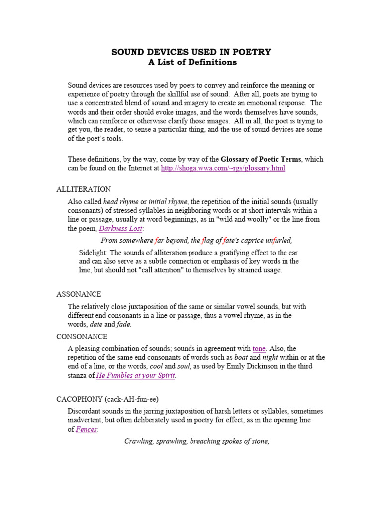 Sound Devices Used in Poetry | PDF | Poetry | Rhyme
