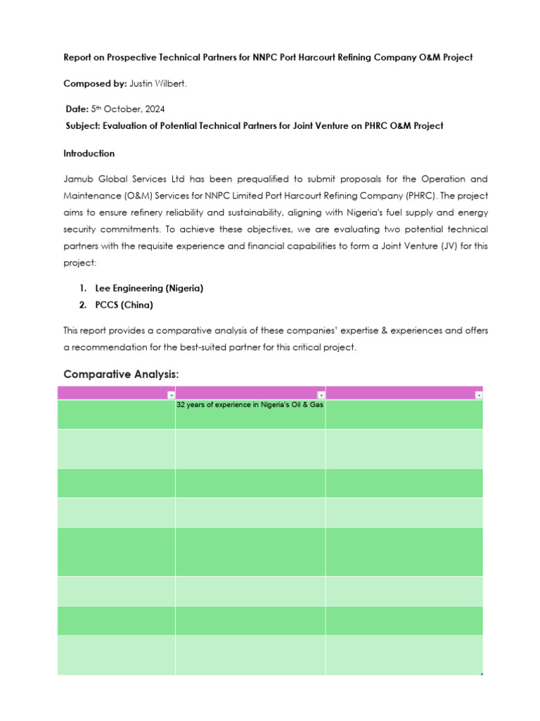 20241005-JV-Comparative ALZ-PHRC - JW.R0 | PDF | Oil Refinery