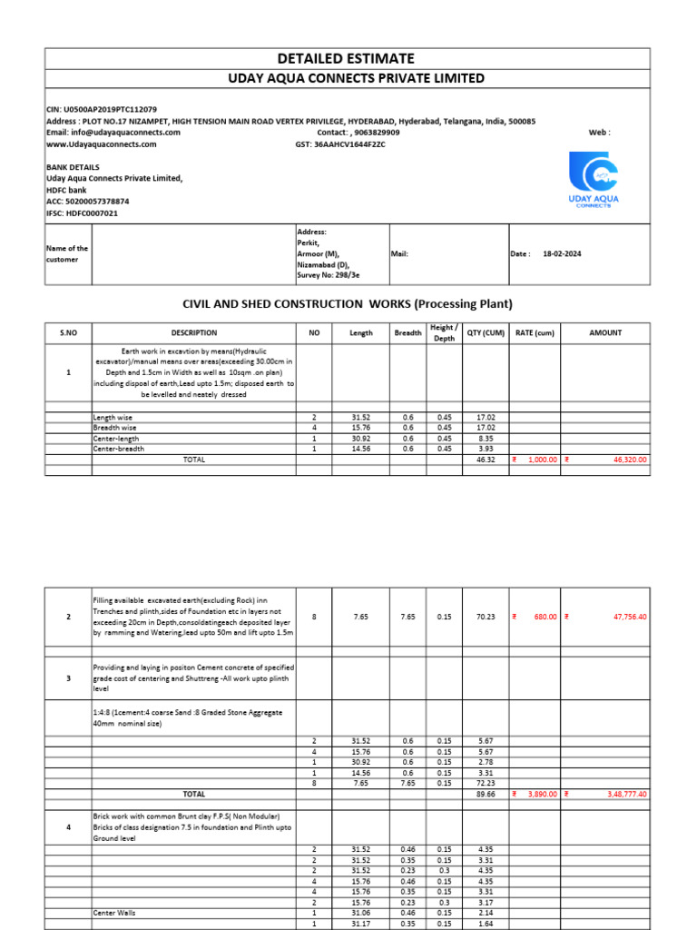 Processing Civil Estimate | PDF | Concrete | Plaster