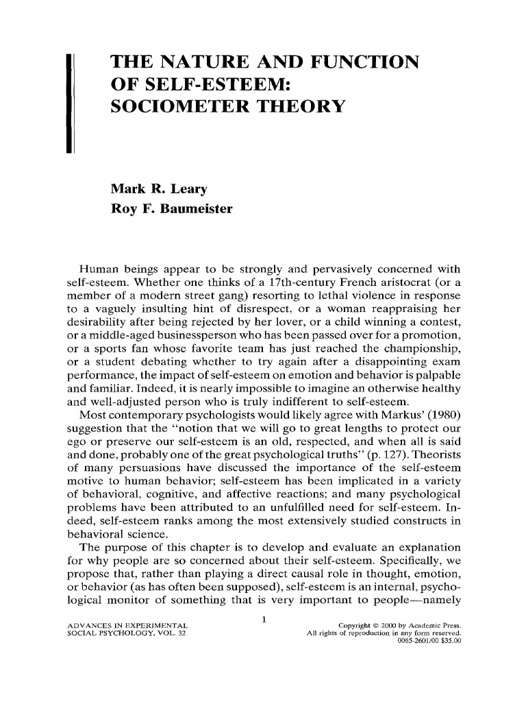 Sociometer Awal | PDF | Self Esteem | Affect (Psychology)