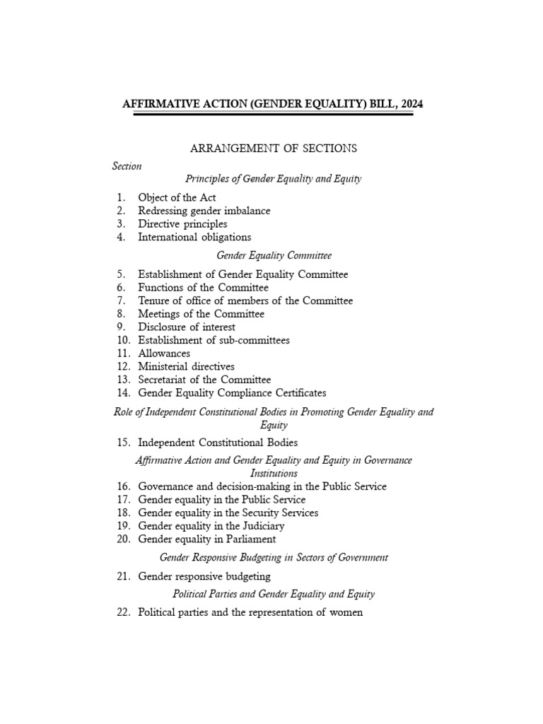 Affirmative Action (Gender Equality) Bill, 2024 | PDF | Affirmative Action | Gender Equality
