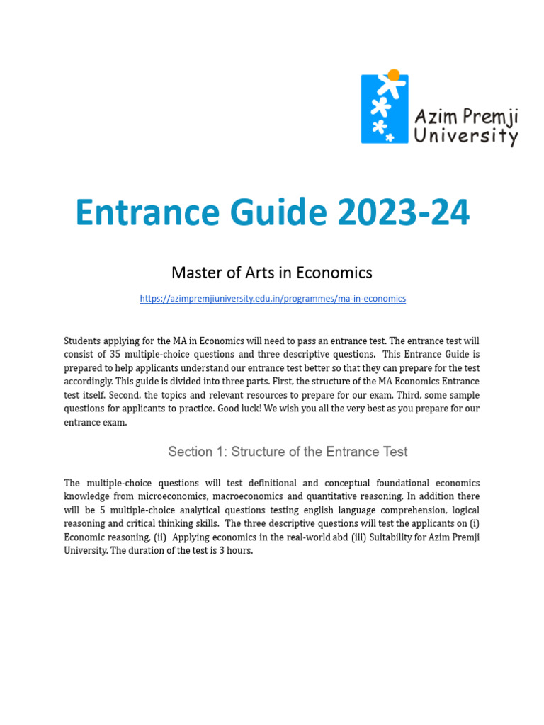 MA Economics - Entrance Guide 2023 | PDF | Supply And Demand | Economic ...