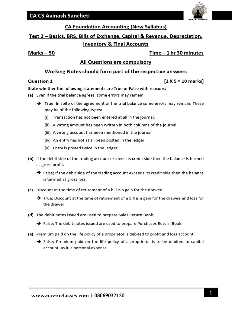 Accounts Test 2 Answers | PDF | Debits And Credits | Business