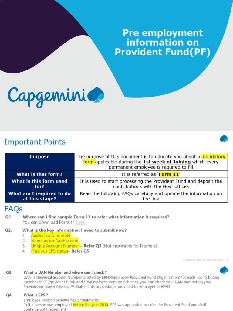 Pre-employement Info on Provident Fund and EPS (1) | PDF