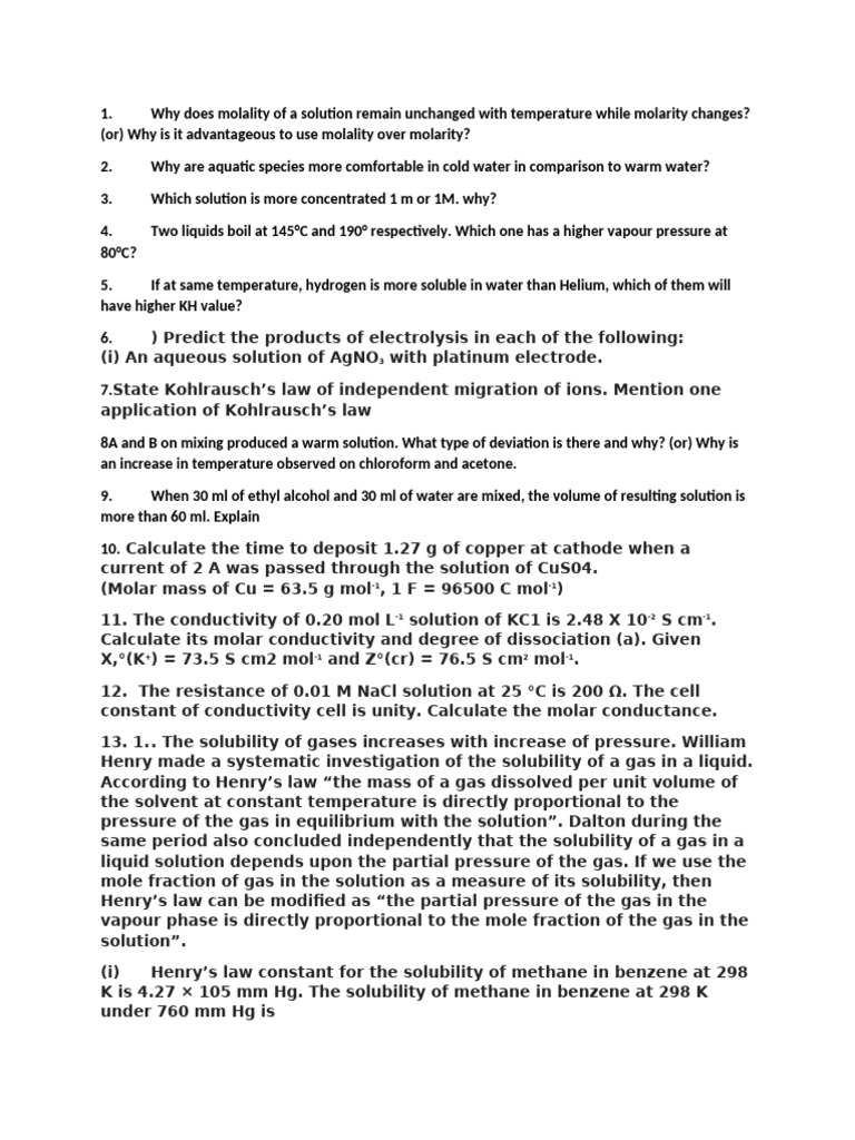 Chemistry Assignment | PDF | Solubility | Gases