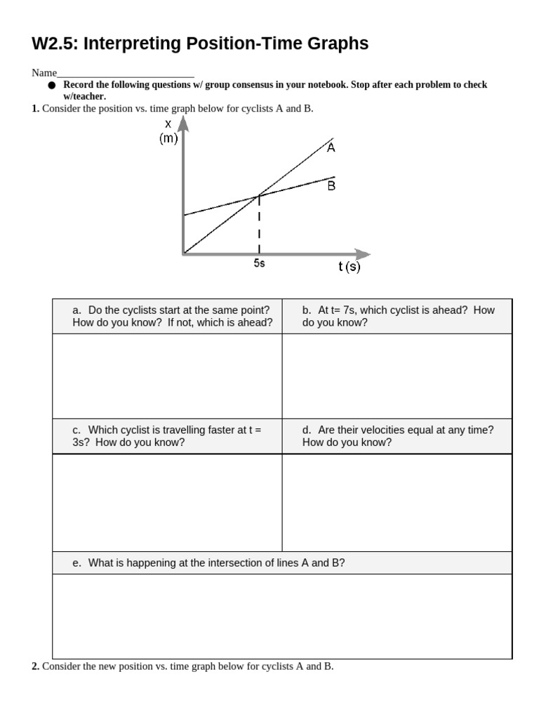 Interpreting Position-Time Graphs Worksheet | PDF | Speed | Velocity