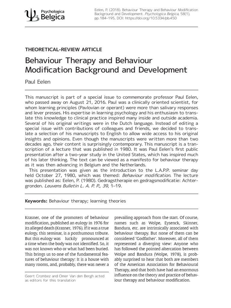 Behaviour Therapy and Behaviour Modification Background and Development ...