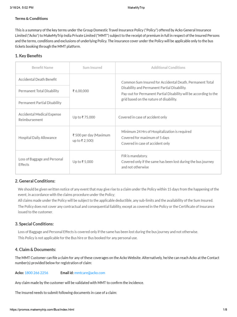 Acho MMT Bus TNC | PDF | Deductible | Insurance