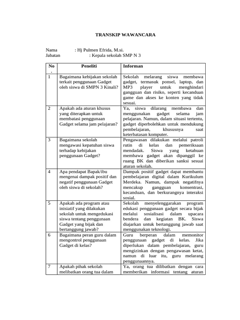 Transkip Wawancara | PDF | Ilmu Sosial | Kesehatan Holistik