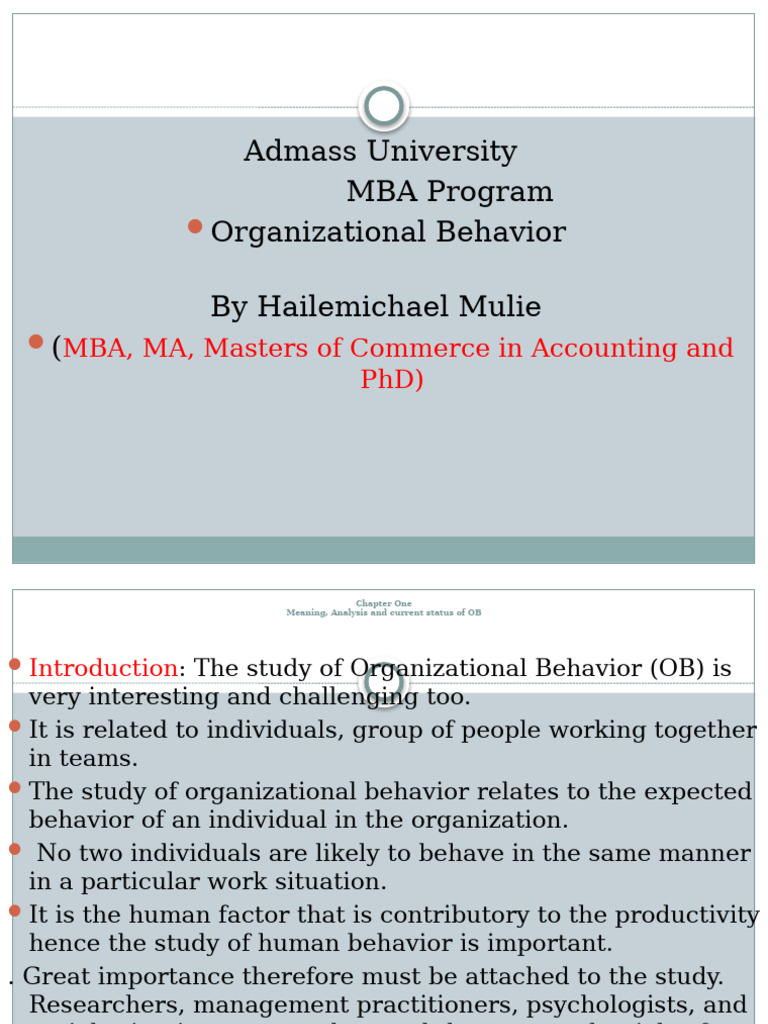 OB Chapter One | PDF | Organizational Behavior | Motivational