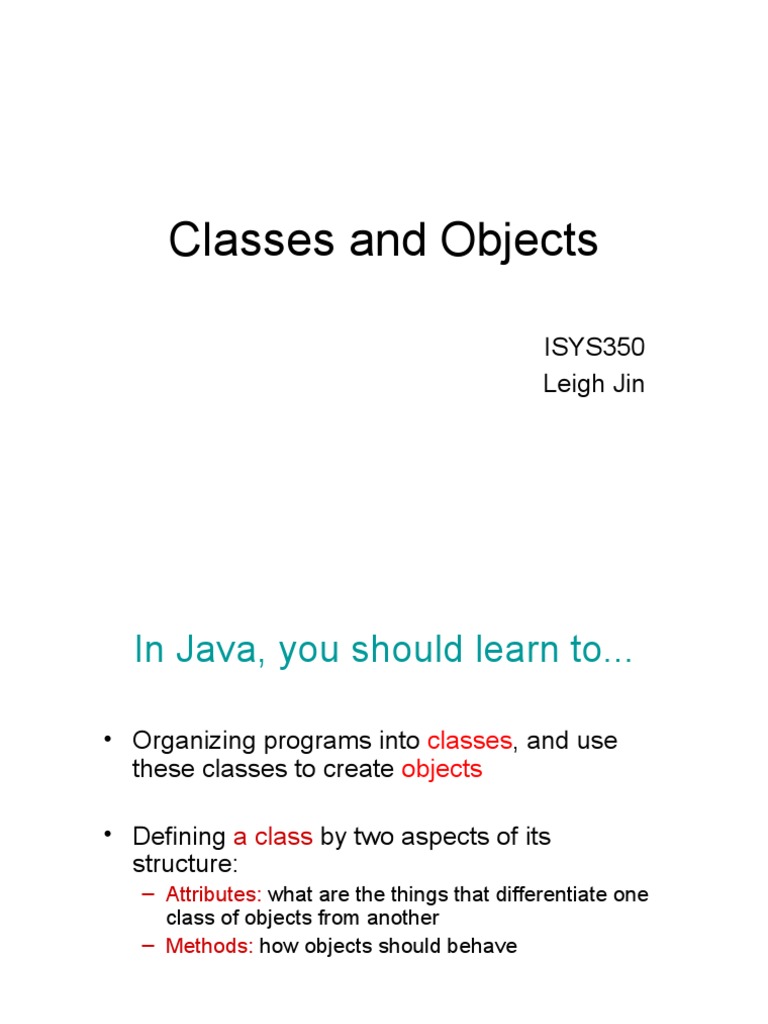 Classes Objects 01 Class Computer Programming Method Computer Programming