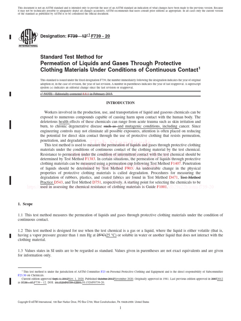 ASTM-F739-20 | PDF | Personal Protective Equipment | Flow Measurement