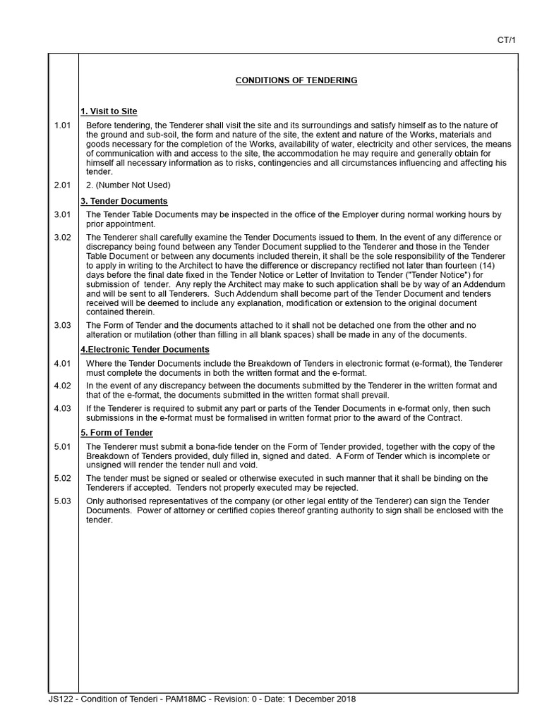 00d Condition of Tendering | PDF | Addendum | Prices