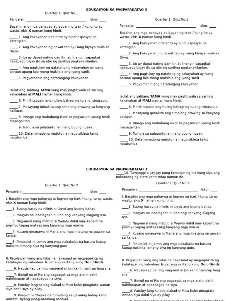 ESP 3 Summative Test Q1 | PDF