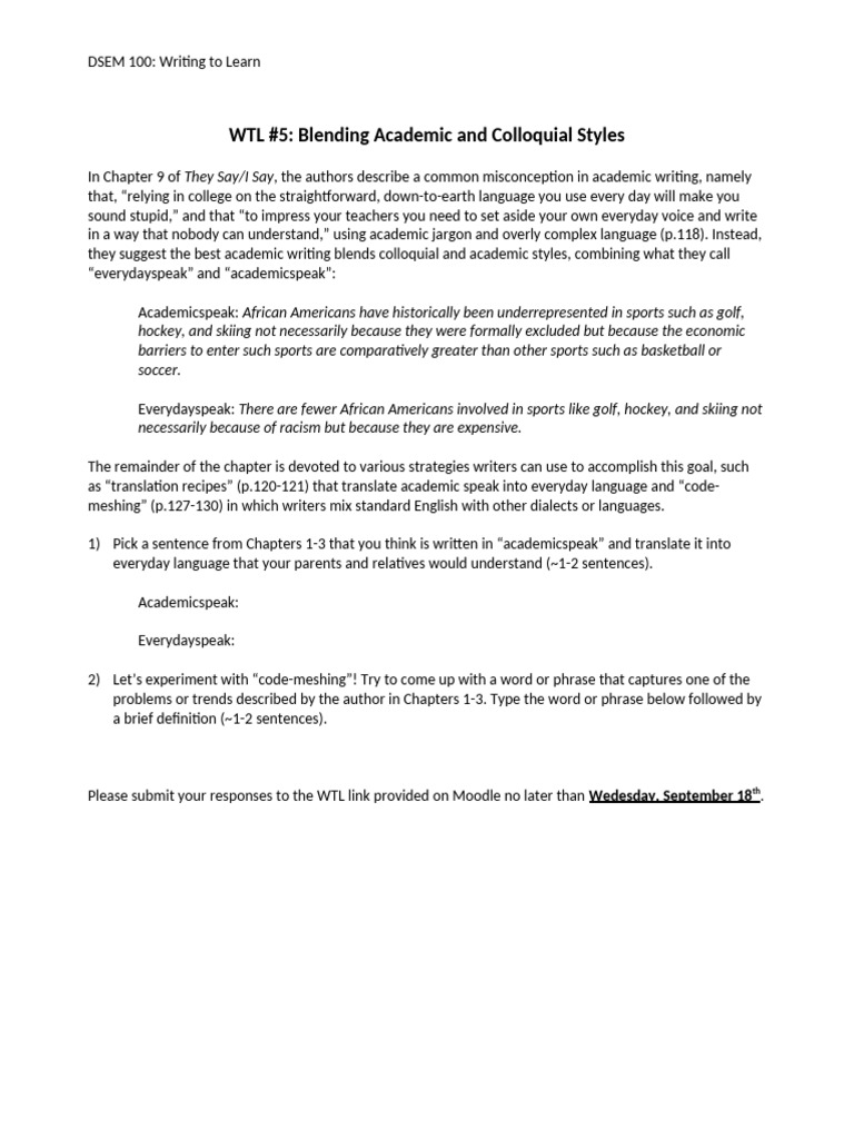 WTL#5 - Combining Everydayspeak and Academicspeak | PDF | Language Arts ...