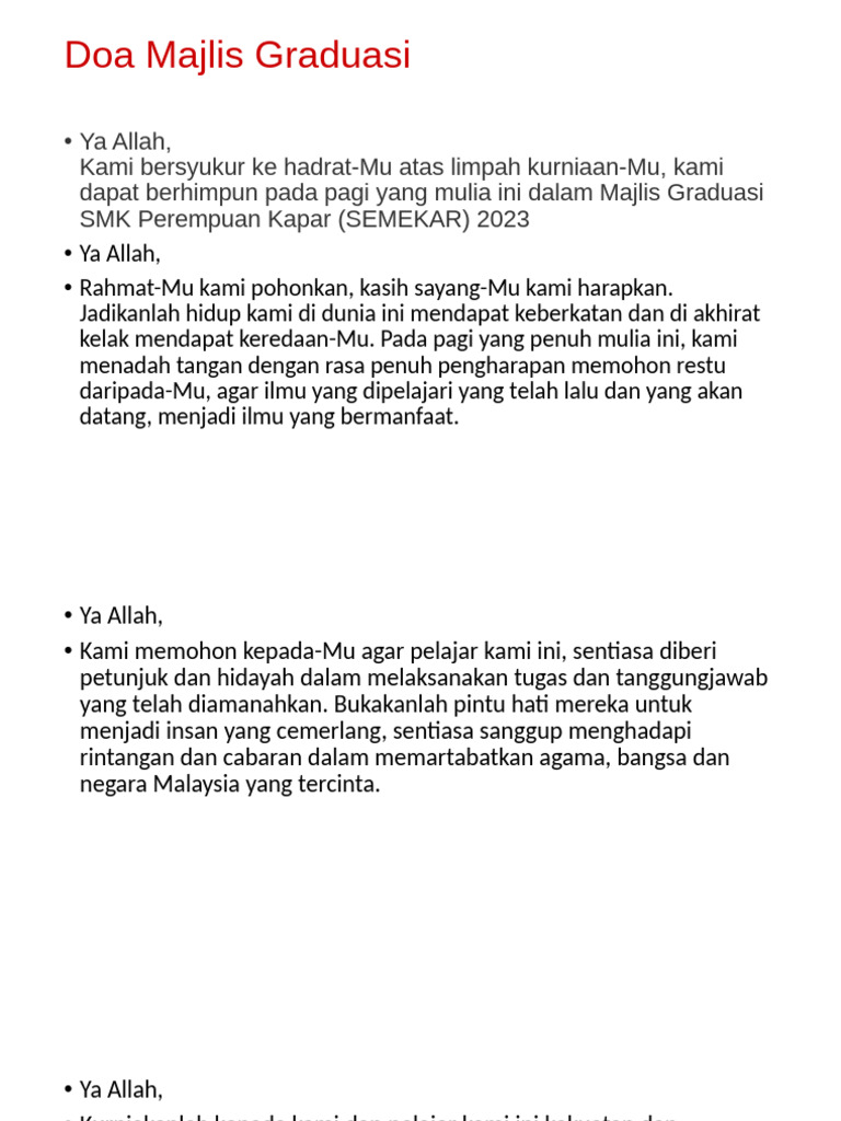 Doa Majlis Graduasi | PDF