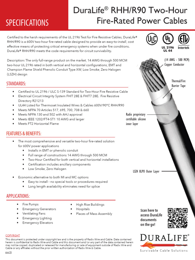 DuraLife RHH Power Cable Data Sheet 06 06 2023 | PDF | Building ...