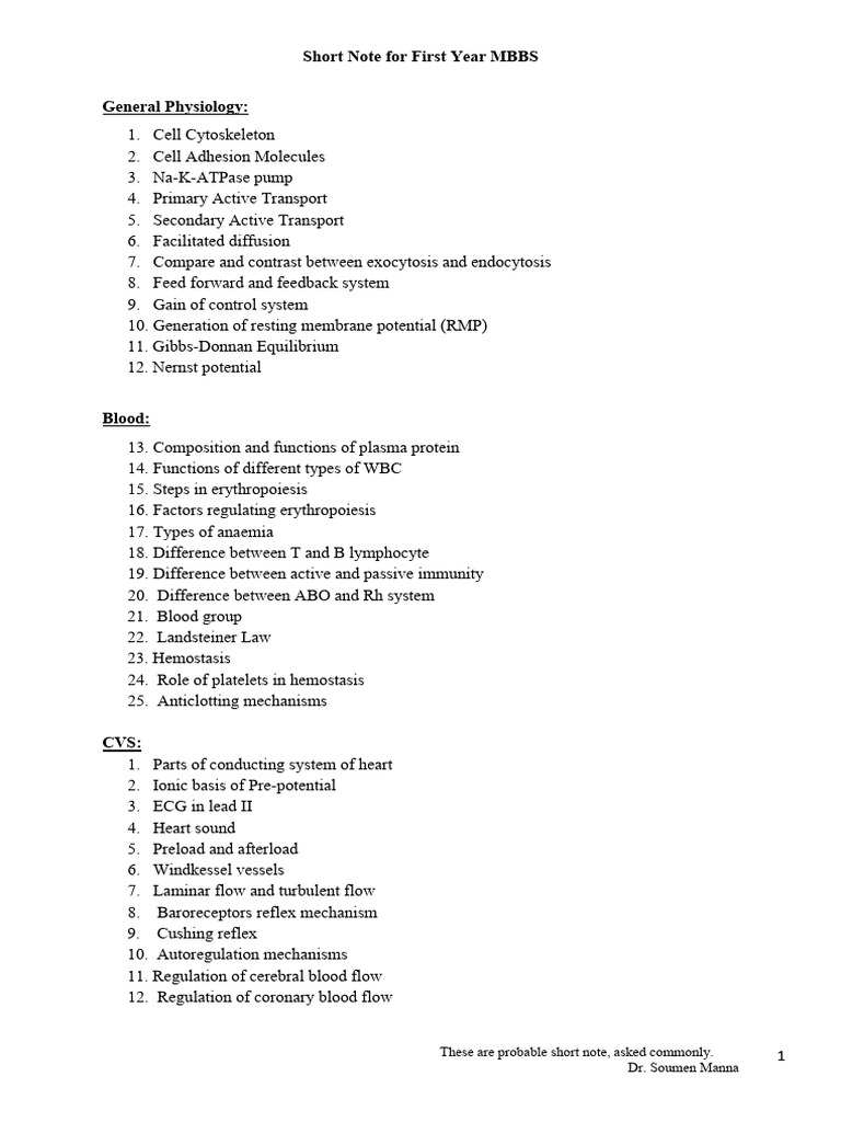 Essential Physiology Notes for MBBS | PDF | Blood | Kidney