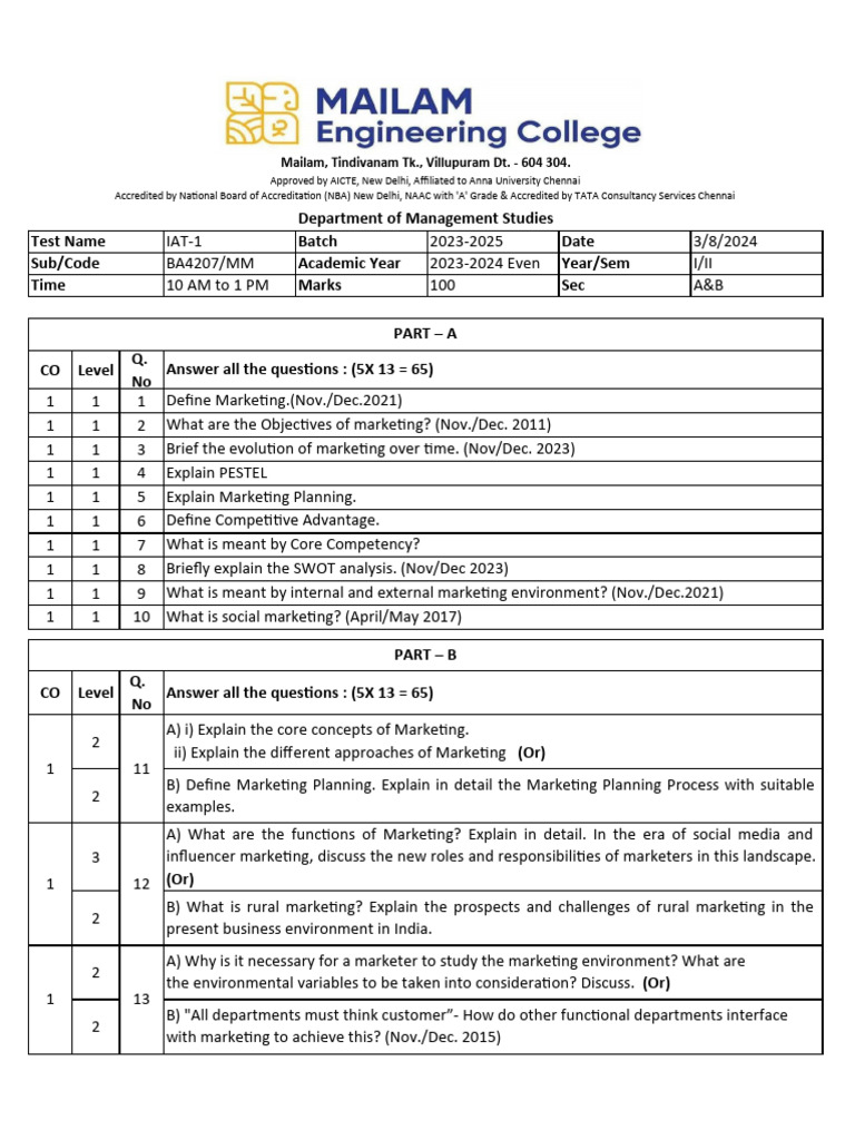 Aut QP Format 2023-2025 | PDF | Marketing | Brand