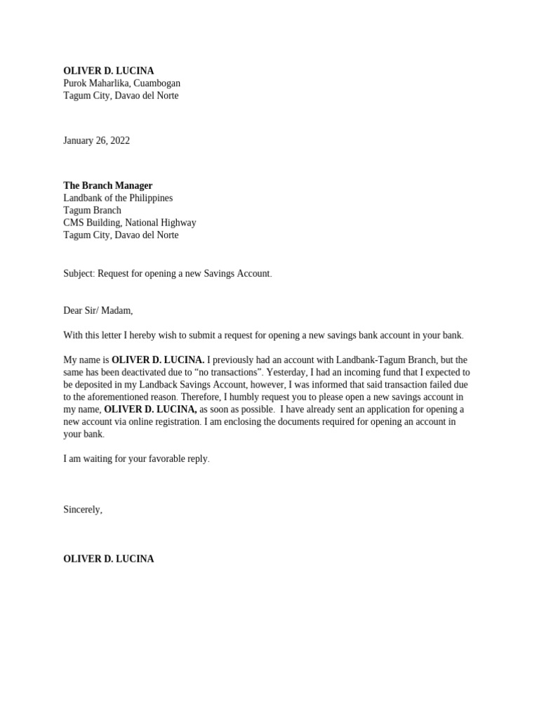 Request for New LBP Savings Account | PDF