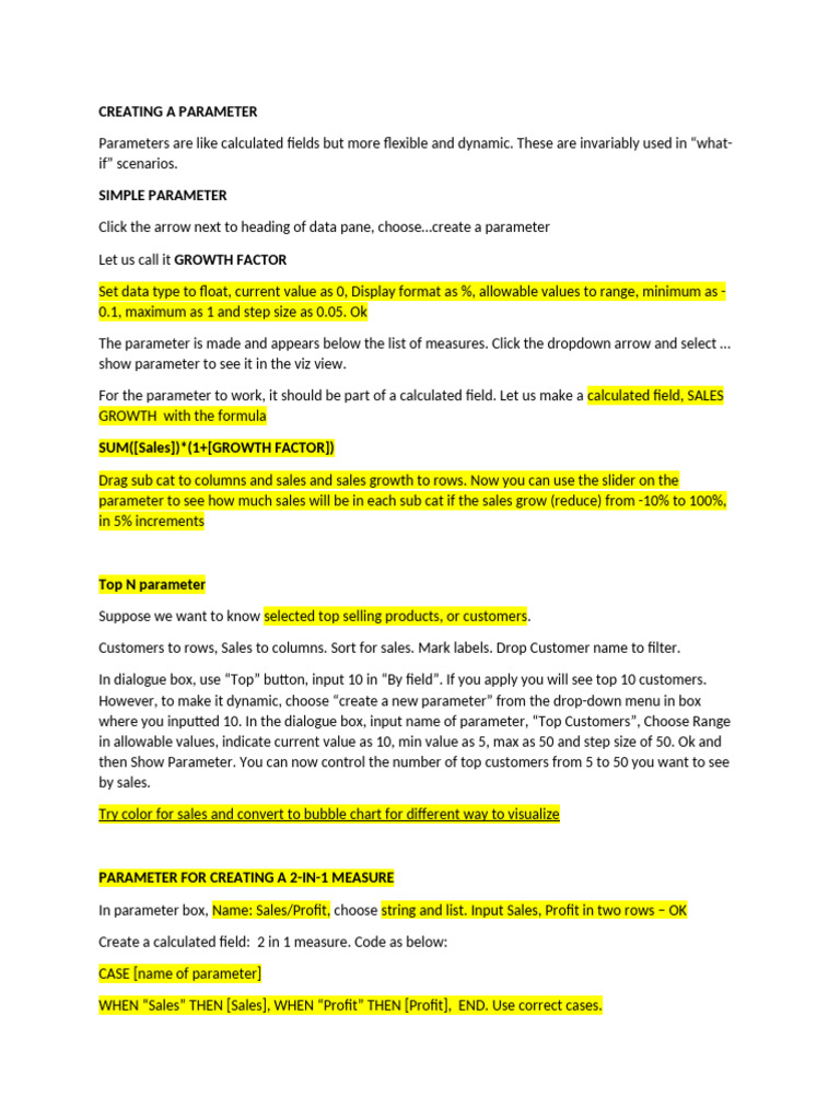 Note On Creating Parameters | PDF | Parameter (Computer Programming) | Moving Average