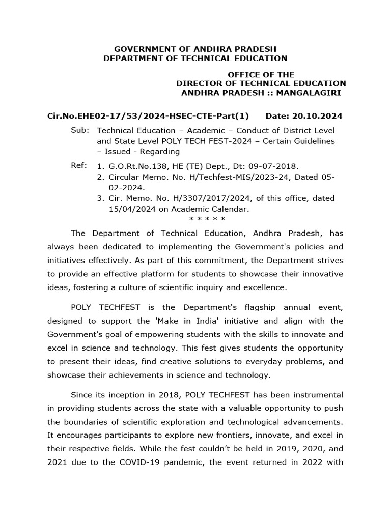 Poly Techfest 2024 Guidelines Notification - 241024 - 164942 | PDF