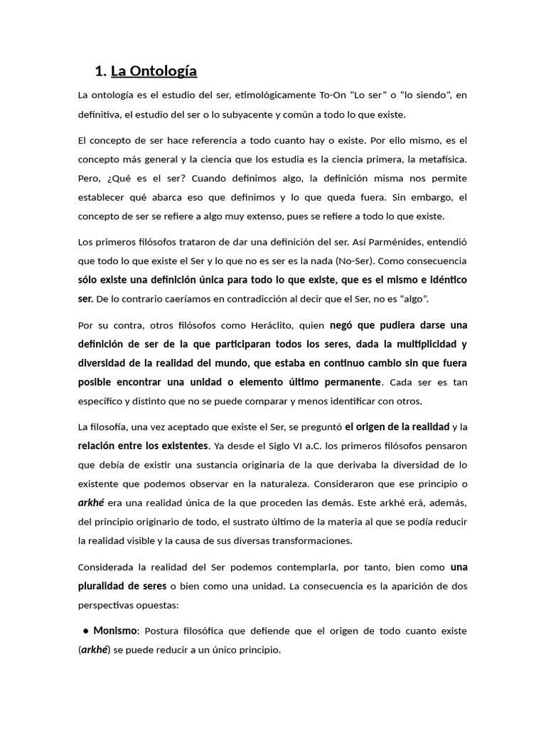 Ontología: Ser, Monismo y Pluralismo | PDF | Platón | Conocimiento