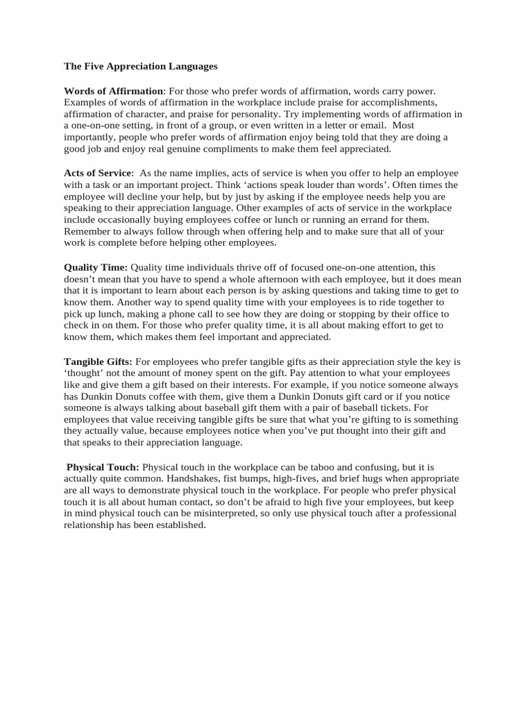 The Five Appreciation Languages Edit 1 | PDF | Gift